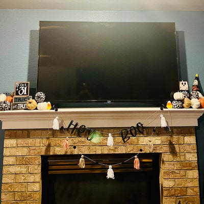 Hey Boo Garland With Yarn Ghost Halloween Garland Halloween Decoration ...