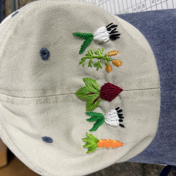 Hand Embroidered Mixed Vegetable Vege Garden Baseball Hat, Curved Brim ...