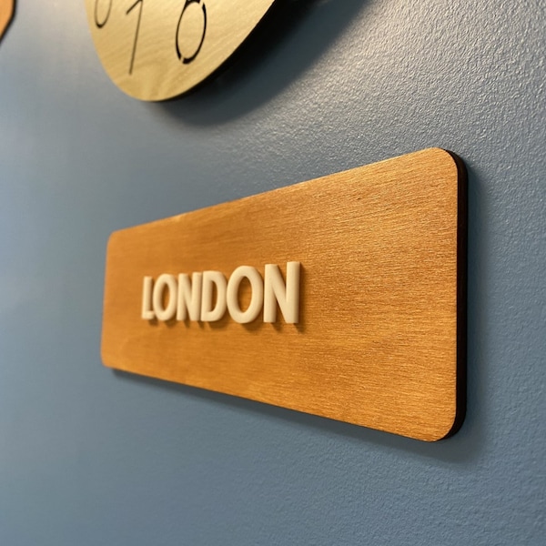 Bsign - World Clock Sign - Time Zone Clock Signs - Wood Sign for Wall ...