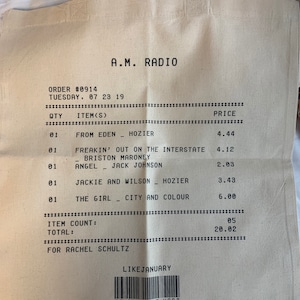 Custom Song Receipt Tote Customizable Song Playlist Tote Bag | Etsy