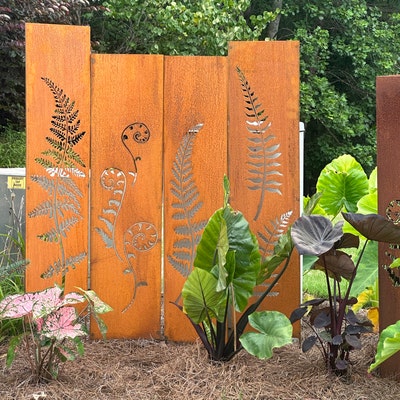 Fern Panel, Rusty Privacy Screen, Garden Panel, 48x12 With Stakes ...