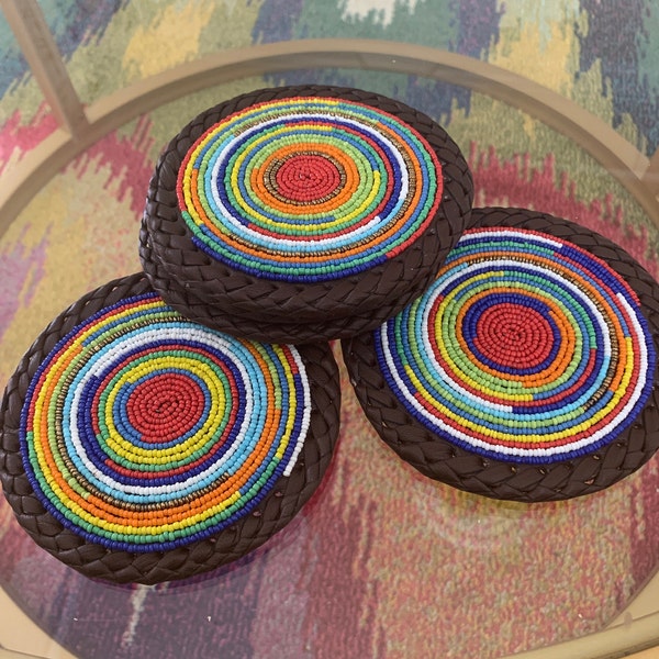 10 Beaded Coasters,10 Beaded Coaster,10 Handmade Maasai Beaded Coasters ...