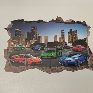 Super Sports Cars Supercar Wall Stickers Mural Decal Print Art Kids ...