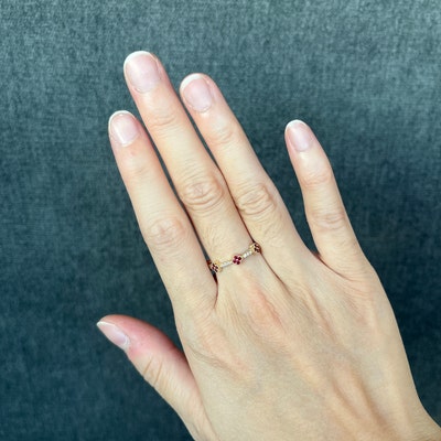 Clover Ring / Full Eternity Ruby and Diamond Ring in 14k Gold / Stacking Ring / Ruby Stackable ...