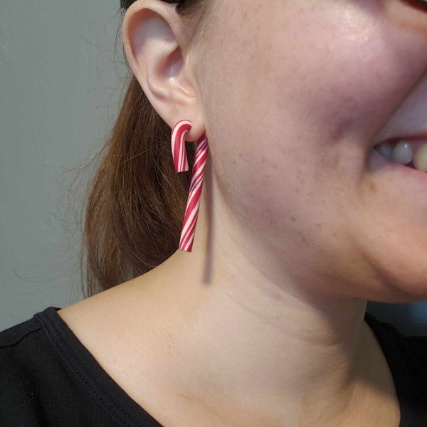 Handmade Candy Cane Earrings: Polymer Clay Christmas Jewelry - Etsy