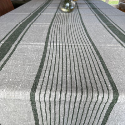 Heavy Linen Tablecloth for Easter Table French Style Striped Washed ...