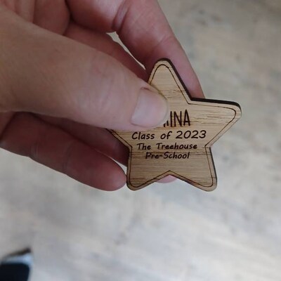 Personalised Christmas Class Name Badges, Wooden Stars, Teacher Pupil ...