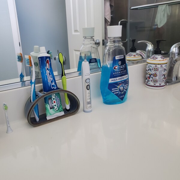 Toothbrush - Toothpaste Holder Lapis Blue and Cappuccino Brown- 2 ...