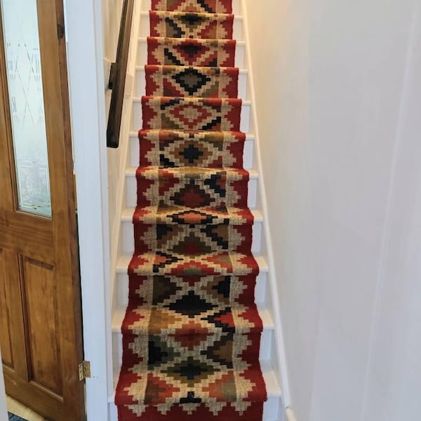 Multicolor Kilim Runner: Stair Vintage Aztec Motifs - Handmade Turkish ...