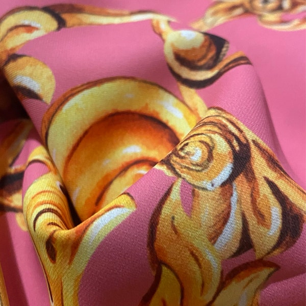 Pink Crepe ,gold Baroque Print Silky Fabric, Luxe Fabric, High Quality ...