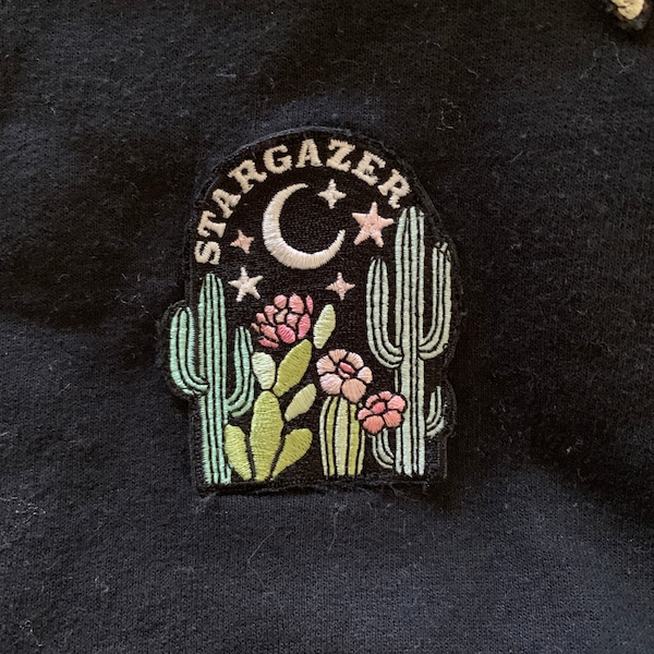 Stargazer Desert & Cactus Patch - Iron on Patch - Saguaro Cactus, Desert Night, Desert Moon ...