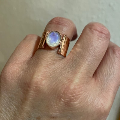 Hammered Copper Ring ,rainbow Moonstone Ring, Solid Copper Jewelry ...
