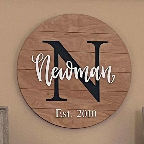 Last Name Sign, Round Initial Sign, Wedding Sign, Wedding Gift ...