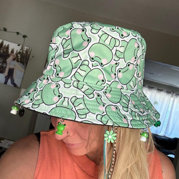 Frog Charm Bucket Hat (frog Bucket Hat, Rave Accessories, Rave Bucket ...