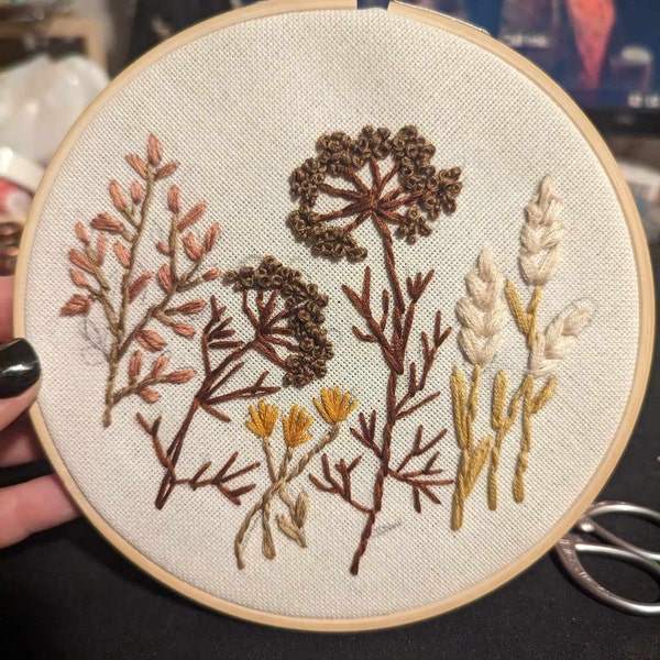 Wildflowers Embroidery Pattern + Video Tutorial, Beginner Embroidery PDF Pattern, Botanical ...