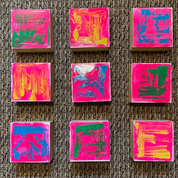 Original Painted Abstract Wood Block Wall Art Sculpture | Commercial ...