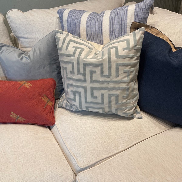 Greek Key Pillow Cover, Velvet Pillow, Ming Trail Light Blue Pillows ...