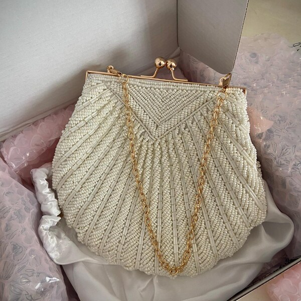 Pearl Clutch Bag, Pearl Evening Bag, Bridal Clutch With Pearls, Beaded ...