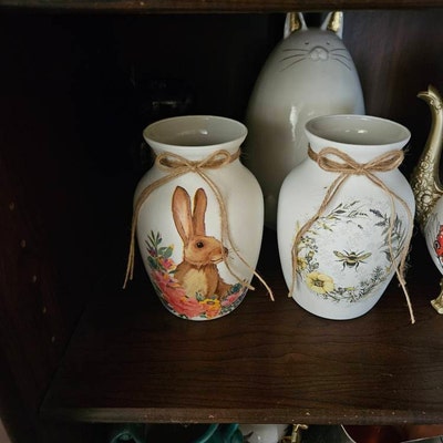 Two Buffalo Check & Jute Farmhouse Vases With Greenery - Etsy