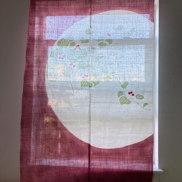 Japanese-style Art Noren Curtains, Handcrafted Pink Floral Pattern Room ...