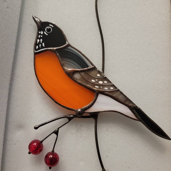 Bird Artwork Stained Glass Window Hangings American Robin Mother in Law ...