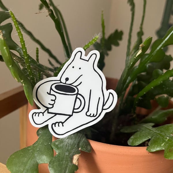 Coffee Dog Vinyl Sticker - Etsy