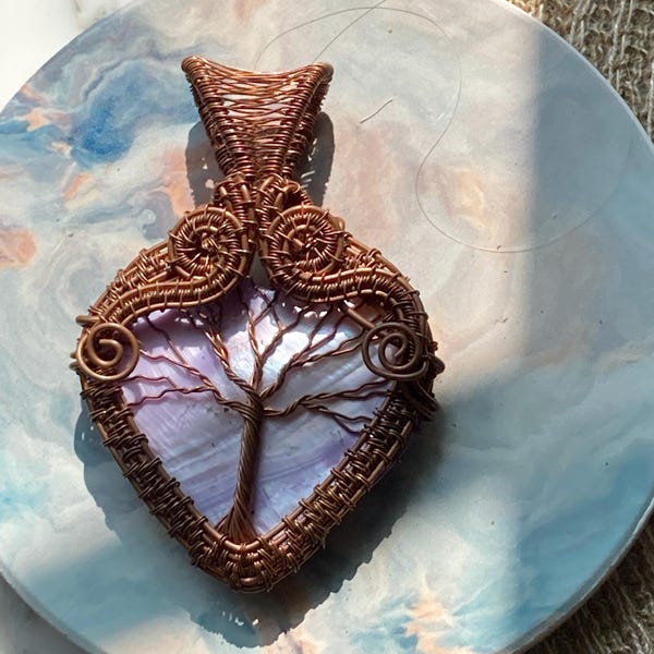 Natural Sea Shell Evil Eye Copper Wire Wrapped Pendant | 78x36mm ...