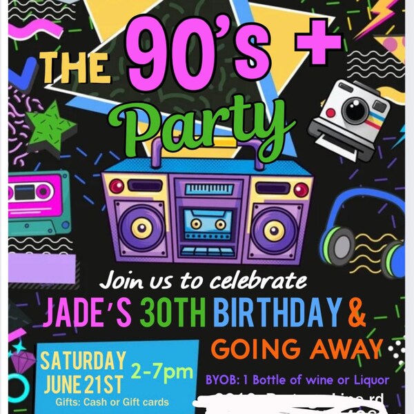 Editable 90s Birthday Party Invitation Back to the 90s Neon Retro ...
