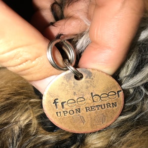 Custom Hand Stamped Dog ID Tag, Free Beer, Personalized Dog Tag, Copper ...