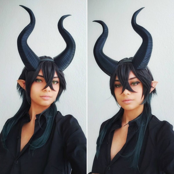 BLACK Large Horns 12.5 Maleficent Inspired Horns 3D Printed ultra Light ...