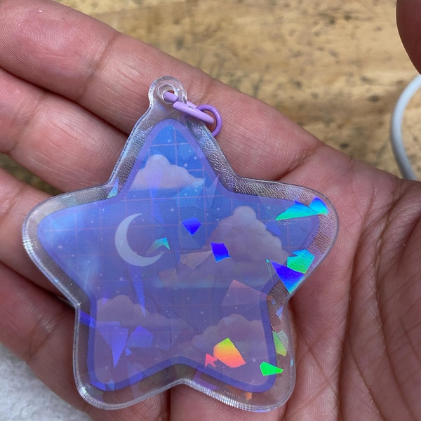 Holographic Acrylic Keychain - Starry Clouds Charm - Dreamy Aesthetic ...