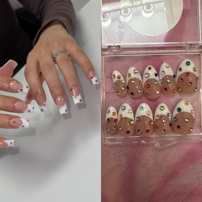 Freestyle 3D Pink & Purple Chrome Long Almond Press on Nails, Cute ...