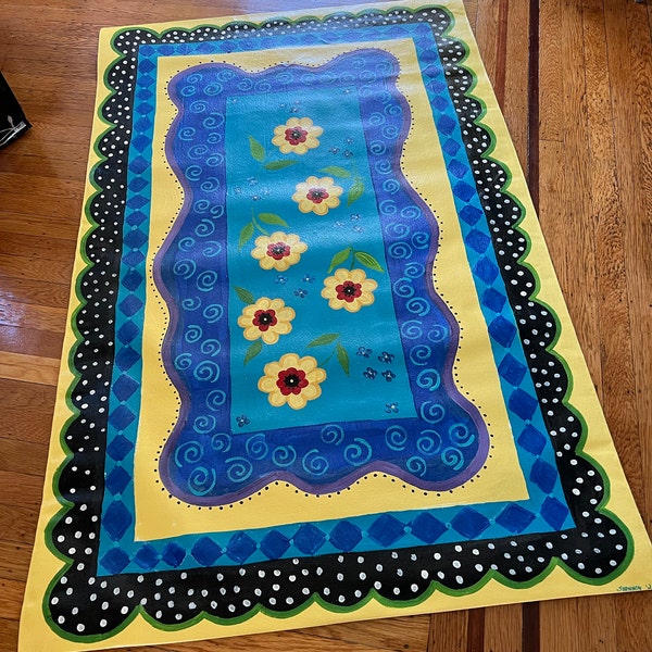 FLOORCLOTH Hand Painted Canvas Rug 3'x56'' WHIMSICAL - Etsy