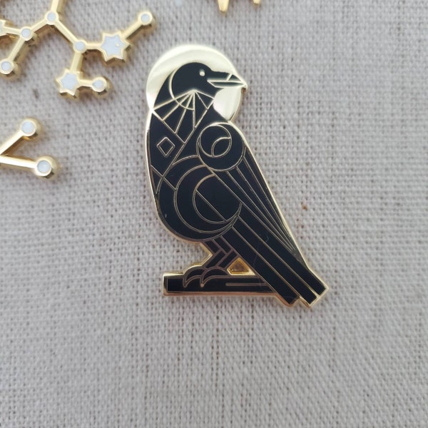 Raven Enamel Pin Bird Pin Art Deco Pin Goth Pin Avian Pin Black Pin ...