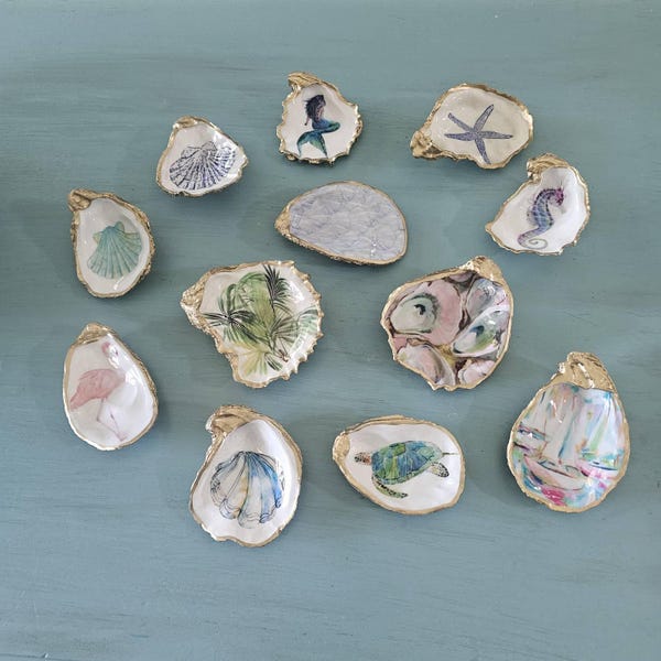 Golden Decoupage Oysters - Under the Sea Trinket Dish Ring Dish ...