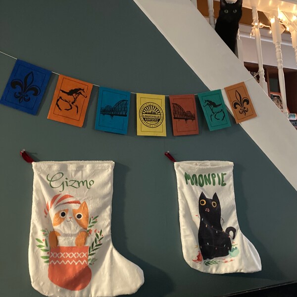 Personalized Cat Christmas Stocking, Jolly Orange Cat Wearing Stocking ...
