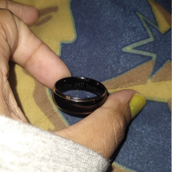 Black Titanium Wedding Ring W/ Polished Silver Edges, Men's and Women's ...