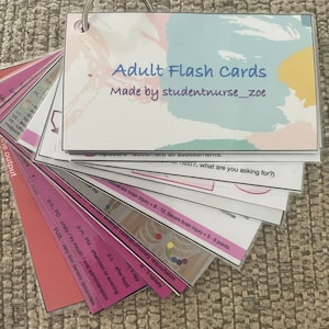Adult Flashcards - for Adult Nursing - Etsy UK
