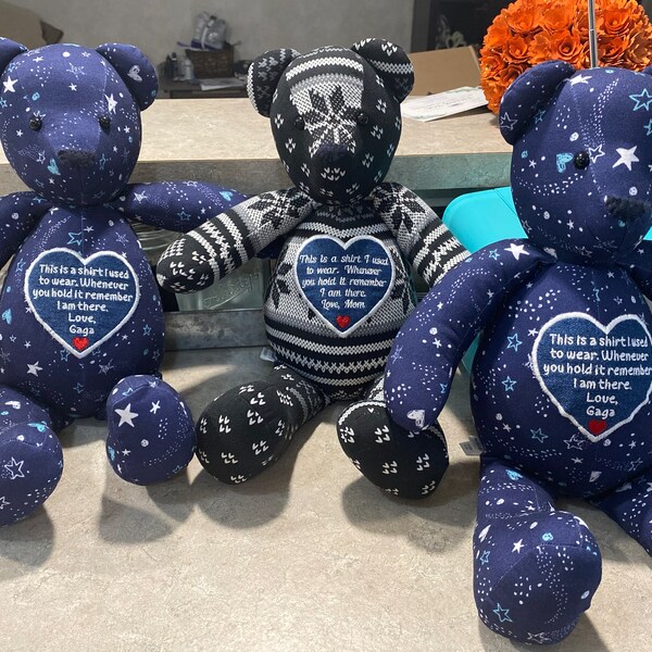 Memory Bear With Vest ,custom Made Keepsake Bearswith Memory Heart ...