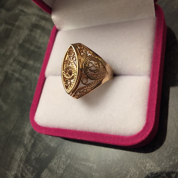 Ring Large Ruby Stone Vintage Jewelry Red Rose Gold 14K 583 Stamp Star ...