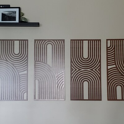 Mid Century Geometric Wood Wall Art Set of 3, Geometric Panel View ...
