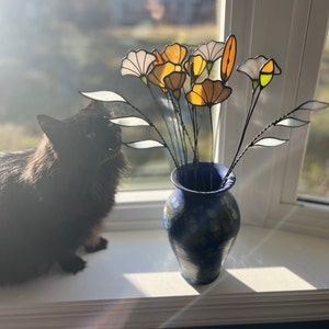 Stained Glass Flower Bouquet Poppy on Stem Window Hangings - Etsy
