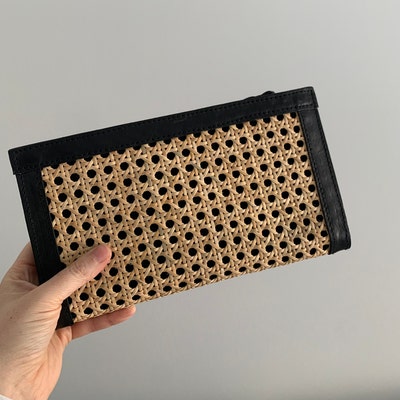Leather Rattan Purse, Cane Webbing Clutch, Handmade Summer Purse ...
