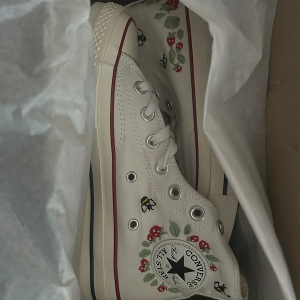 Custom Embroidered Converse High Tops: Strawberry & Bees Sneakers - Etsy