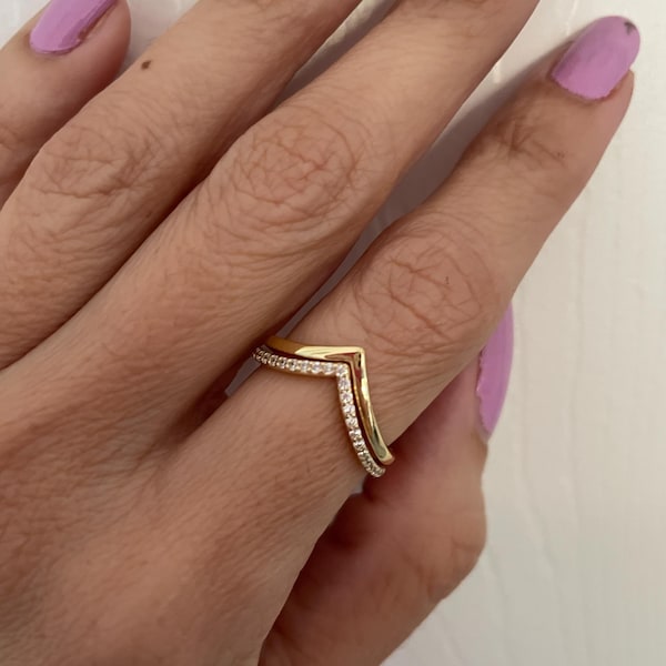 V Ring Set, Stacking Ring, Chevron Ring, Minimalist Ring, Wedding Band ...