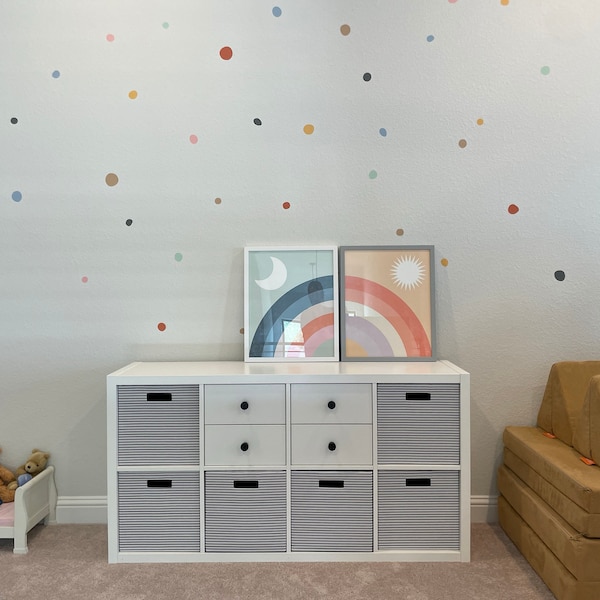 Boho Polka Dot Wall Stickers, Bohemian Style Neutral Rainbow Hand Drawn ...