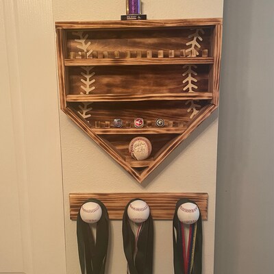 Rustic Baseball and Ring Display Holds 44 Rings/medals and 11 Baseballs ...