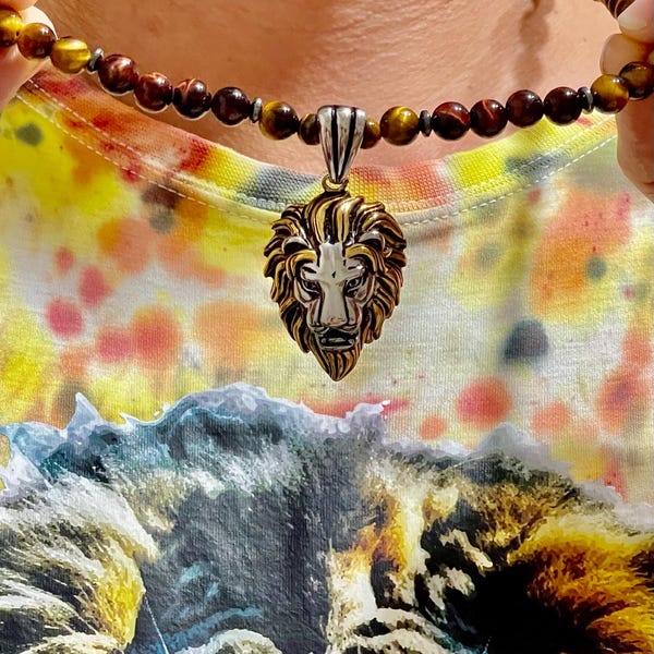 Lion Men's Necklace Protection Bead Necklace Healing Necklace Lion Head ...