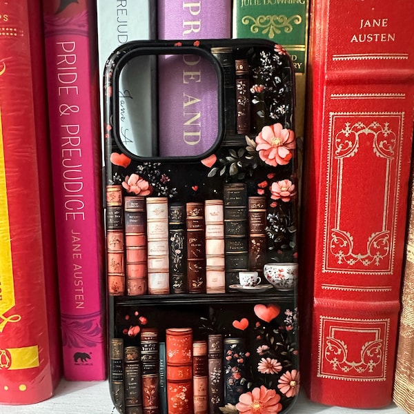 Vintage Library Bookshelf Phone Case, Elegant Floral Bookish, Book ...