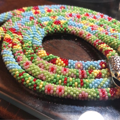 Green Serpent Bead Crochet Necklace Kit Statement Jewelry Python ...